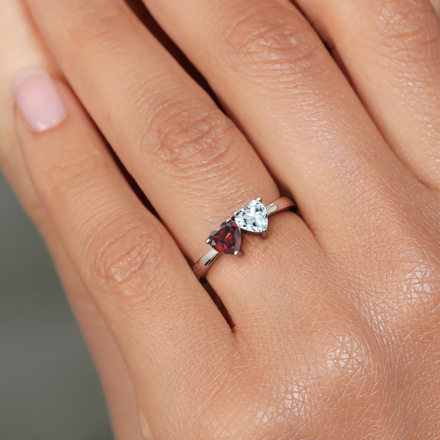 Gem Stone King 925 Sterling Silver Red Garnet and Sky Blue Aquamarine Ring For Women (1.02 Cttw, Heart Shape 5MM, Available in size 5, 6, 7, 8, 9)