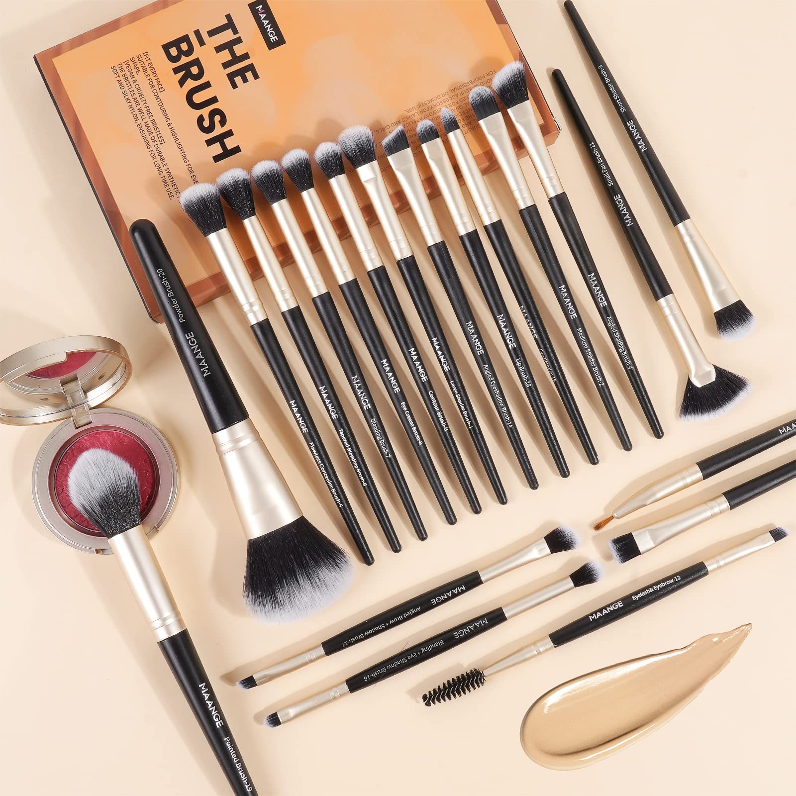 MAANGE Makeup Brushes 20 Pcs,Professional Makeup Brush Set Premium Synthetic Foundation Kabuki Make up Brushes Eye Travel Make up Brush Set