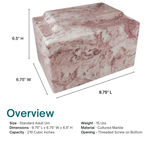 Wild Rose Classic Cultured Marble Cremation Urn for Ashes, Pink, Red, Adult Sized Cremation Urn for Human Ashes, Ground Burial, Home Memorial and Funeral Cremation Urn
