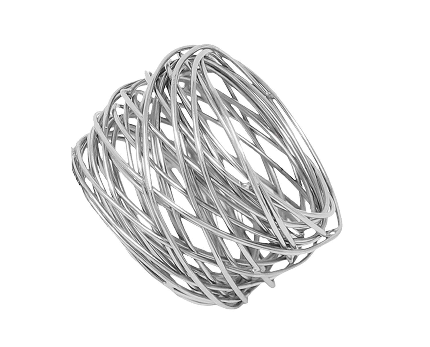 Kaizen Casa Handmade Round Mesh Napkin Rings Holder for Dinning Table Parties Everyday (Silver, 12)
