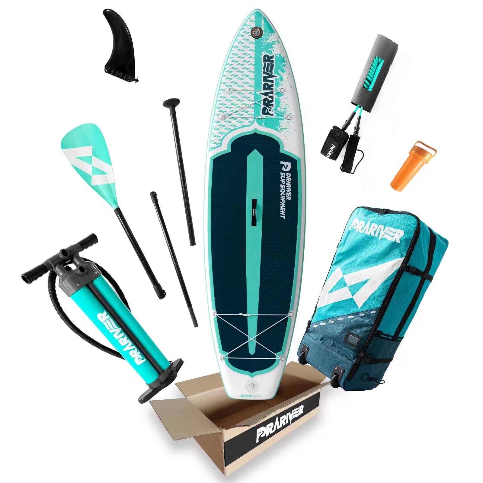 Inflatable Paddle Board All-Around, Paddle Boards for Adults Extremely Stable, Premium SUP with Roller Bag, Fiberglass Paddle, Pump, Leash, Fins & Repair Kit,Stand Up Paddle Board Surf Control