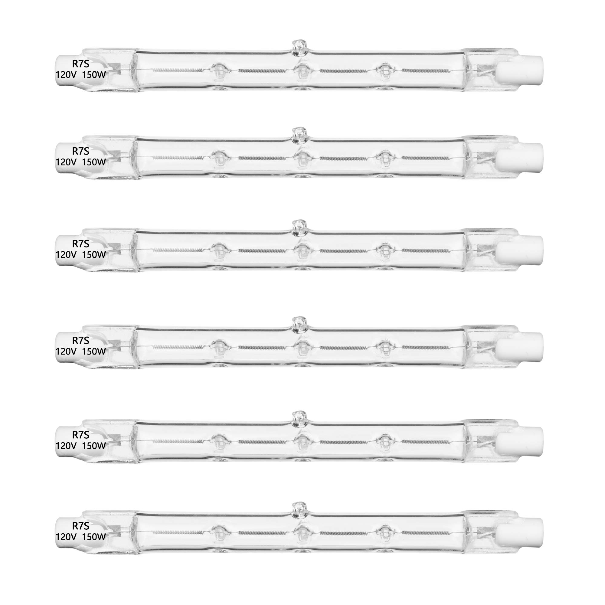 haraqi 6 Pack Halogen Light Blub R7S Base J Type 118mm Double Ended Floodlight Bulb 120 Volts 150 Watt T3 for Work, Security, Landscape Lights and Floor Lamps