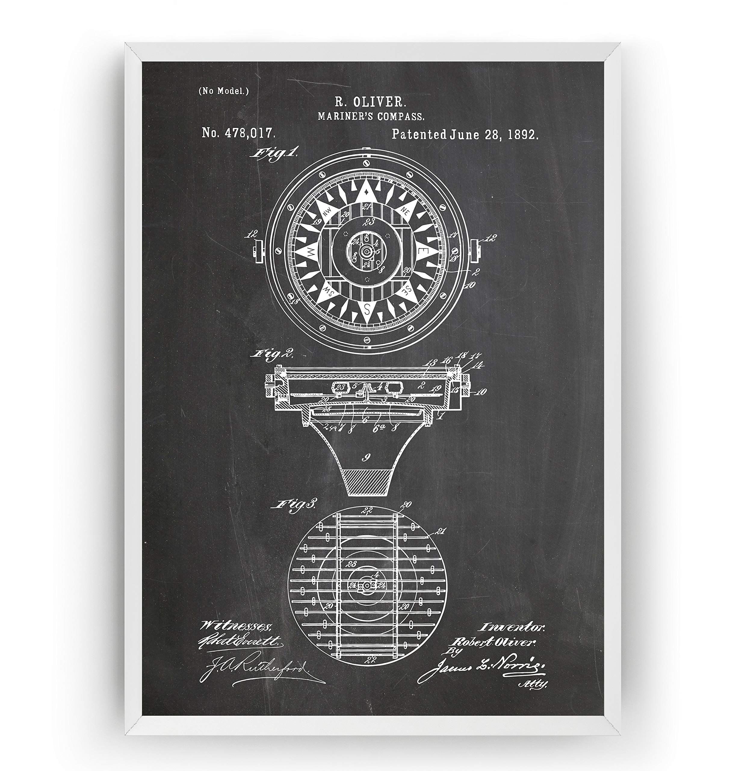 Magic Posters Mariners Compass 1892 Patent Print - Beach House Nautical Sailing Poster Giclee Art Wall Decor Vintage Blueprint Gift - Frame Not Included