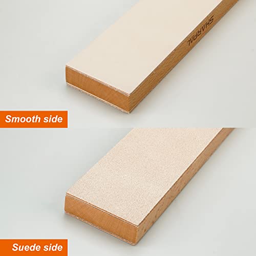 SHARPAL 205H Double-sided Leather Strop (Genuine Cowhide) 13.2" x 2.4" Kit with 2 Oz. Polishing Compound & Angle Guide, Knife Stropping Block for Sharpening & Honing Knives, Woodcarving Chisels