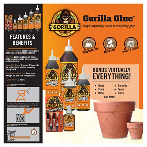 Gorilla Original Gorilla Glue, Waterproof Polyurethane Glue, 18 Ounce Bottle, Brown, (Pack of 1)