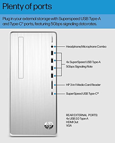 HP 2023 Newest Pavilion Desktop PC, AMD Ryzen 7 5700G (8 cores), 64GB RAM, 2TB SSD, 2TB HDD, AMD Radeon Graphics, Wi-Fi, Bluetooth, Keyboard and Mouse Combo, 9 USB Ports, Windows 11, Silver