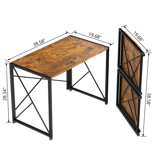 Shahoo Computer Desk 39 Inch, Folding Writing Table No Assembly, Sturdy Small Home Office Desktop, Firewood