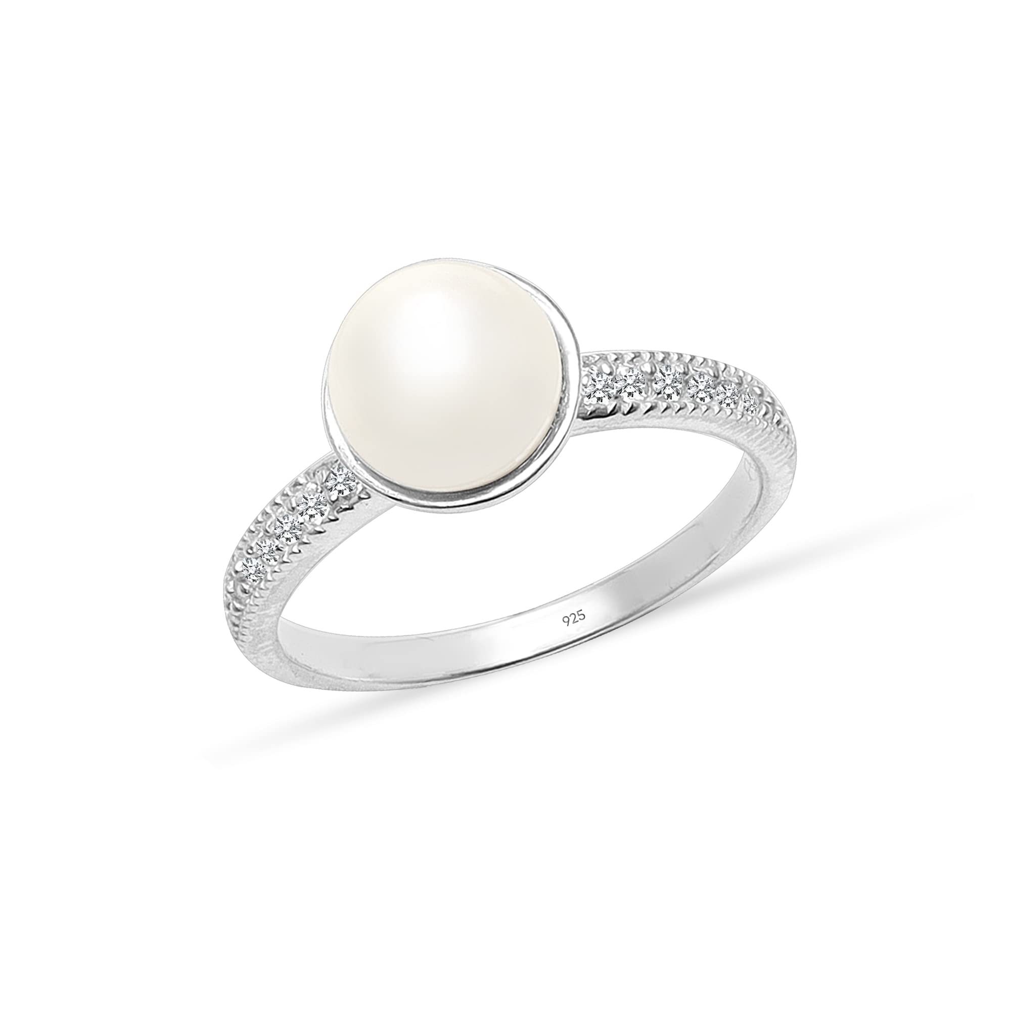 LeCalla 925 Sterling Silver Rings for Women Hypoallergenic CZ Pearl Ring for Women Size - 5
