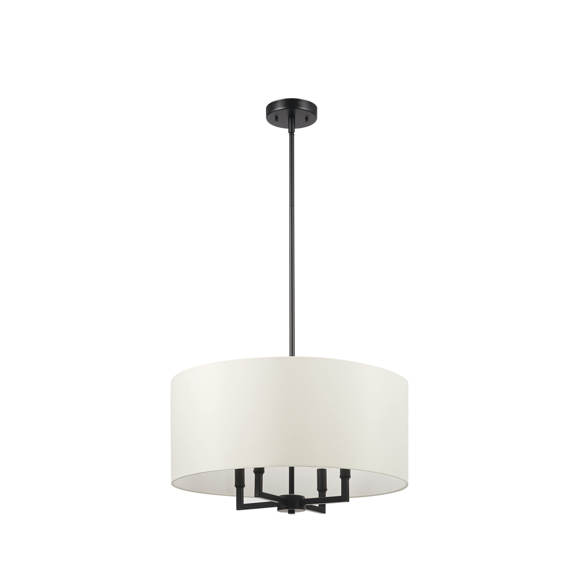Globe Electric 67000065 4-Light Chandelier, Matte Black, Beige Fabric Shade, Ceiling Light, Chandeliers for Dining Room, Ceiling Light Fixture, Lights for Room Décor, Bulb Not Included