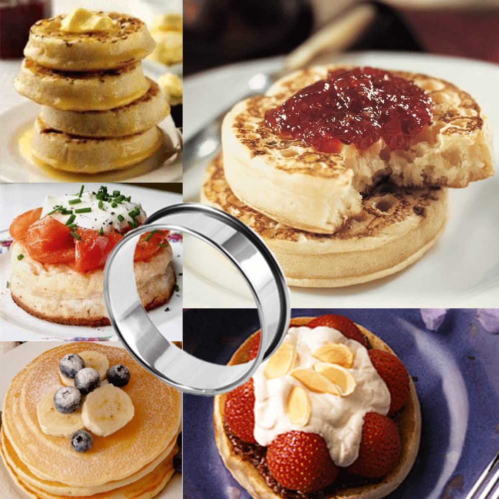 KUAYB 8 Pieces English Muffin Rings Crumpet Rings 3.15 Inch Stainless Steel Double Rolled Tart Ring Nonstick Metal Round Ring Mold for Kitchen Cooking Baking