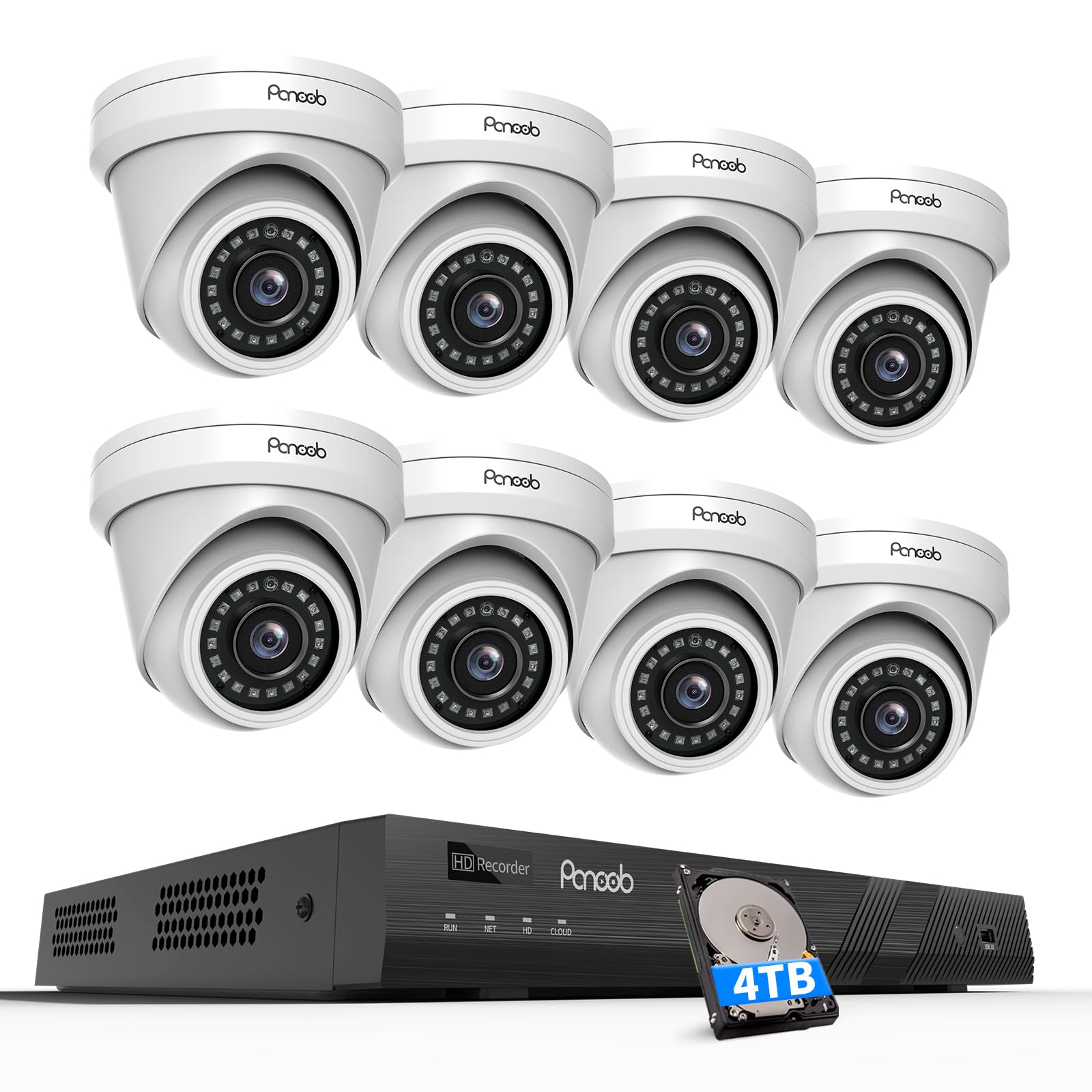 PANOOB 8 Camera Security System, 4K 16 Channel NVR 4TB HDD,(8) Outdoor 6MP Surveillance Dome IP POE Cameras Wired with Mic, AI Person Vehicle Detection,100ft IR Night Vision,Wide Angle, PD0816-6M
