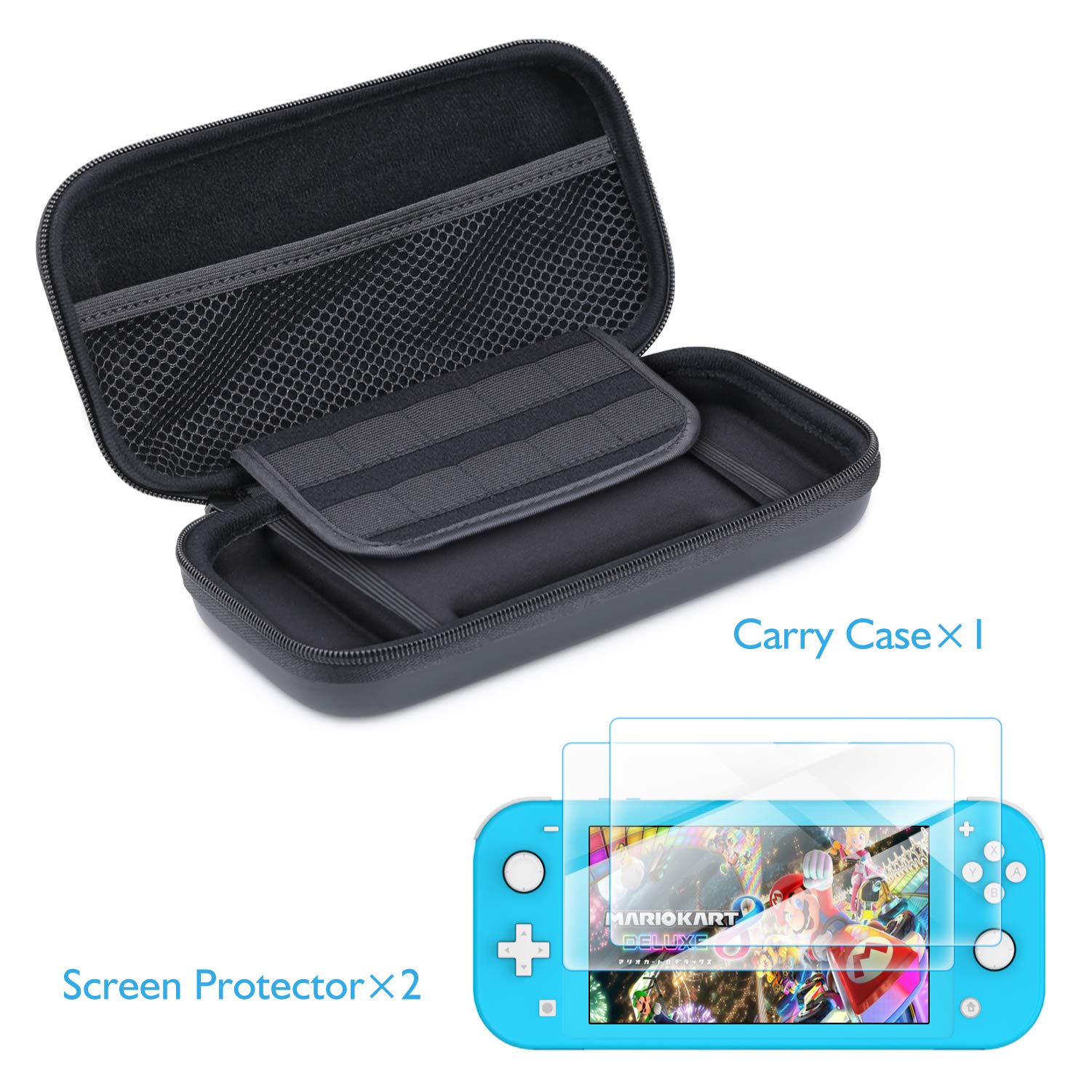 HEYSTOP Carrying Case Compatible with Nintendo Switch Lite with 2 Pack Screen Protector, Protective Hard Shell Travel Carrying Convex Case Pouch for Nintendo Switch Lite Console, Grey