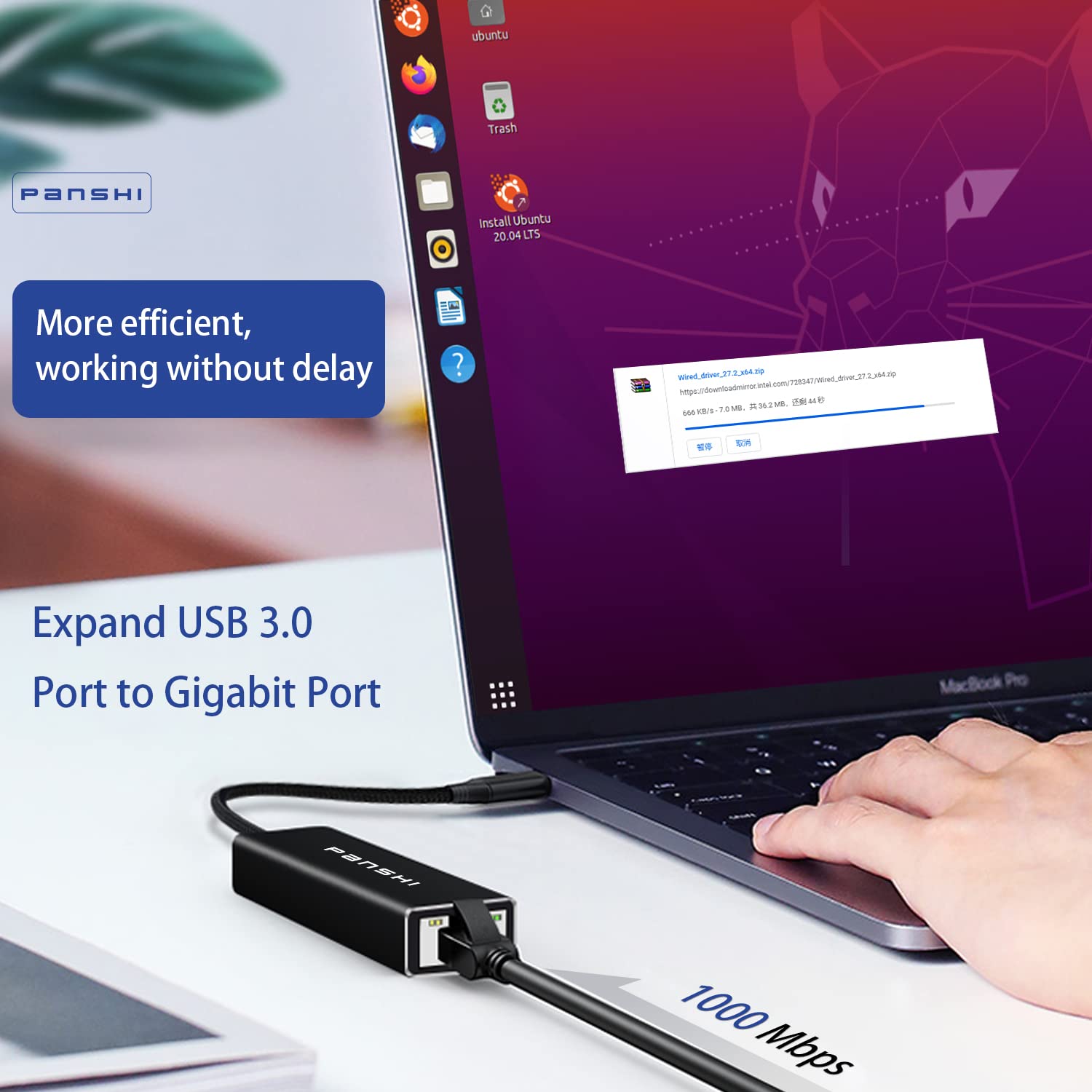 PANSHI USB3.0 to Ethernet Adapter USB to 10/100/1000 Mbps Gigabit Ethernet Adapter,USB A to RJ45 Wired LAN Network Adapter for Laptop PC Compatible for MacBook,Surface Windows, MacOS and More.