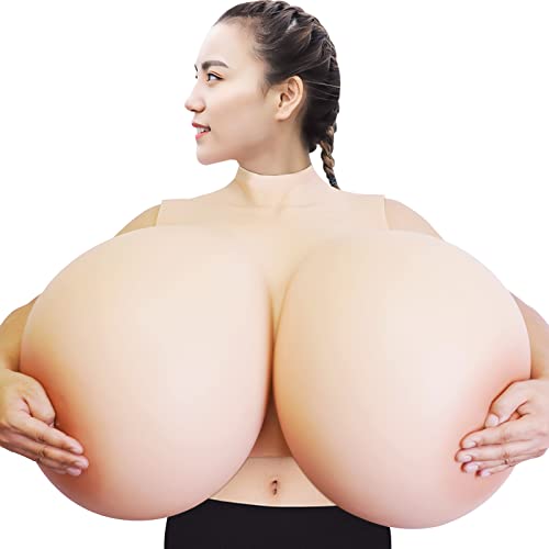 GUIENRLEA Plus size large silicone fake chest breast plates/Silicone Breasts/fake breast/fake boobs(Zplus cup/Yellow/Cotton Filler)