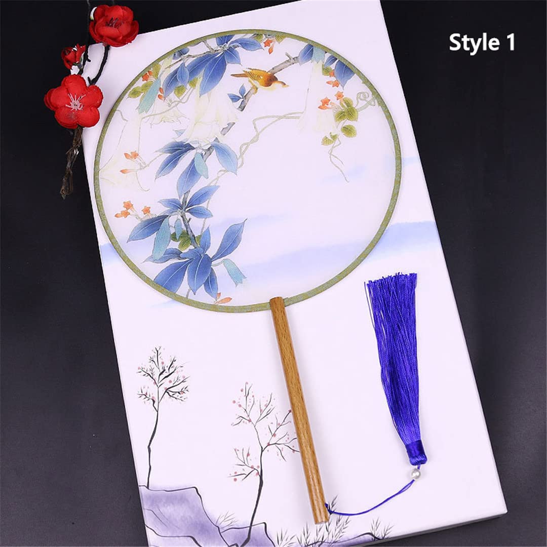 Lmtossey Women Dancing Embroidery Flower Handheld Fan Vintage Translucent Chinese Style Round Silk Fans