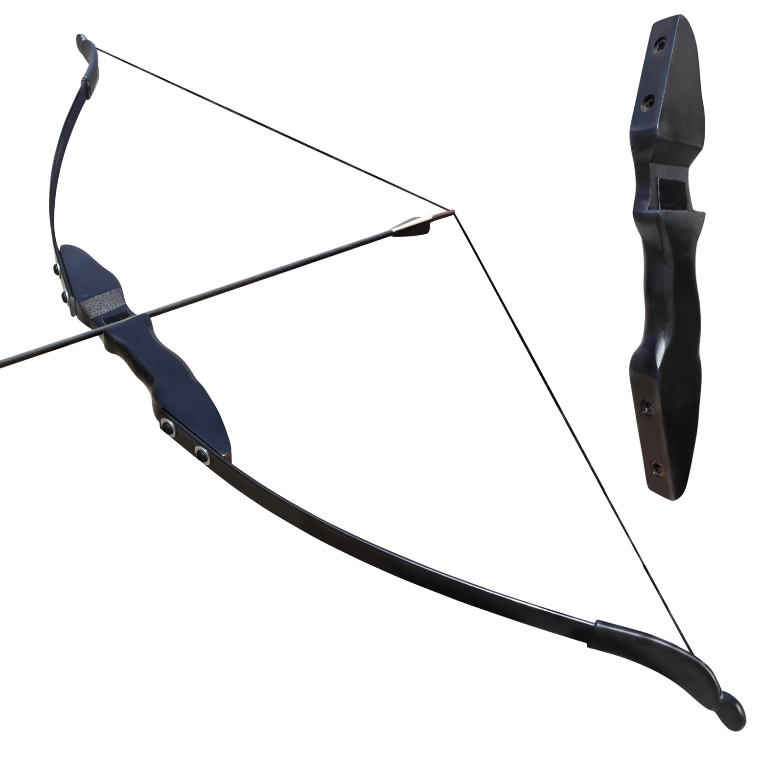 LDNUSSGEX Recurve Bow and Arrow Set for Adults Beginner, 52'' Traditional Wooden Bow, 30LB/40LBS Right Hand Archery Long Bows for Outdoor Training Target Practice Gift Backyard Game (Black 30lb)