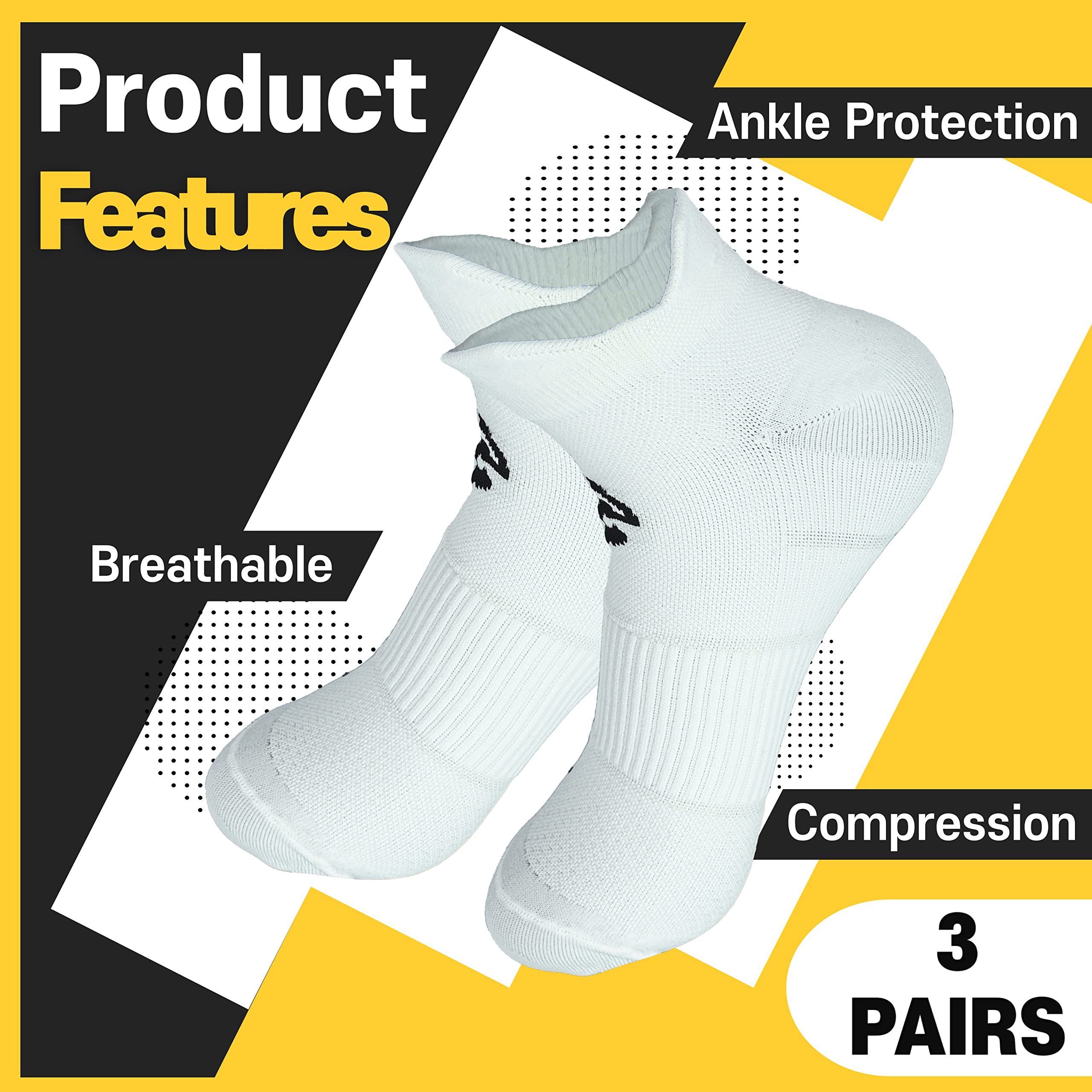 MARRON SMITH 3 Pairs Athletic Running Ankle Thin Socks White Color for Women and Men