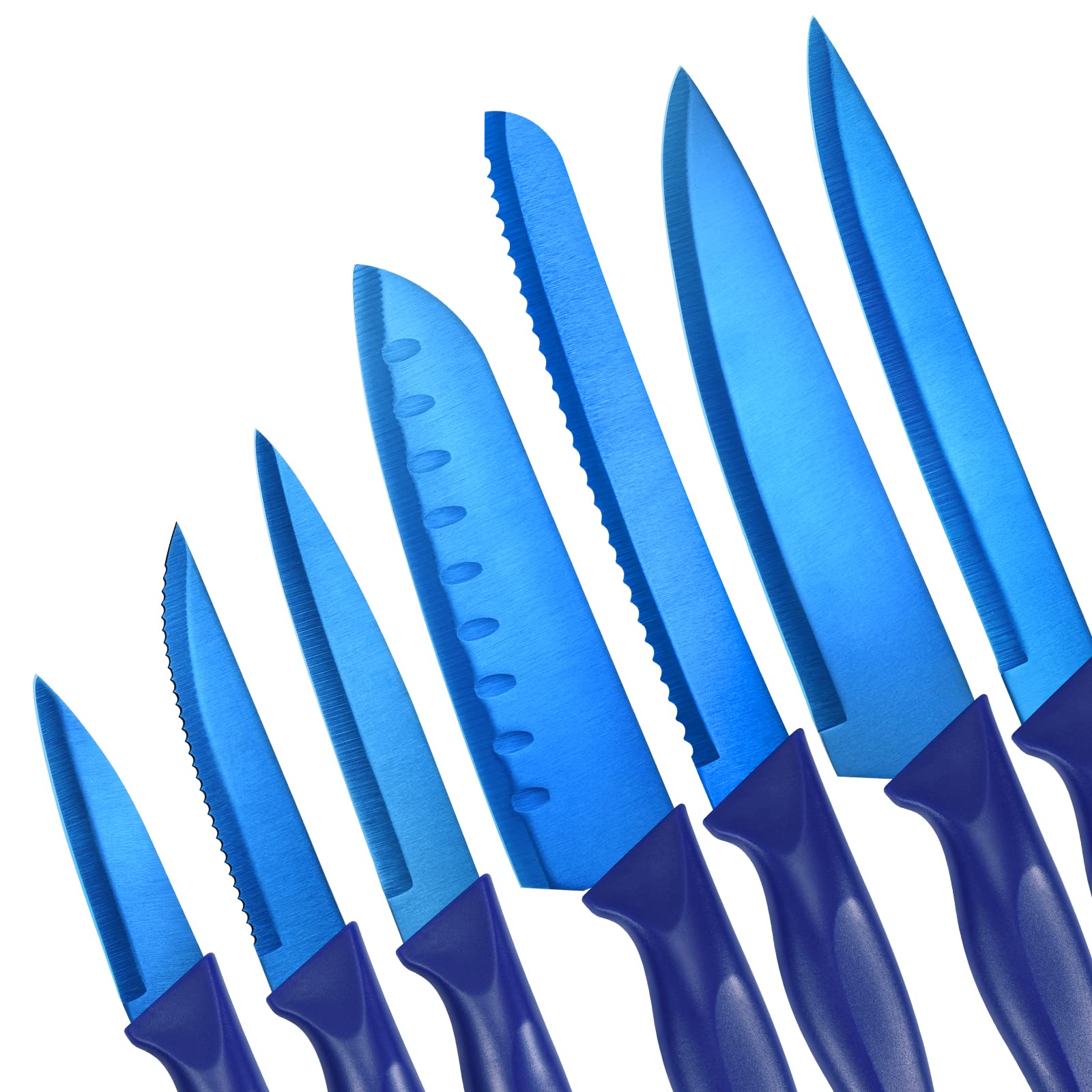 LIFVCNT 7 PCS Kitchen Knife Set, Chef Knife Set with 7 Sheathes, Small Stainless Steel Kitchen Knives Sets, Blue Sharp Cooking Cutting Knife Set with Covers without Block for Kitchen