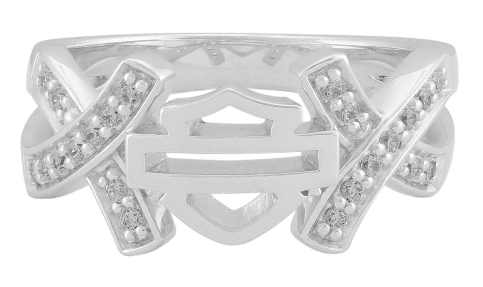 Harley-Davidson Women's Criss Cross White Crystal B&S Ring, Sterling Silver (9)