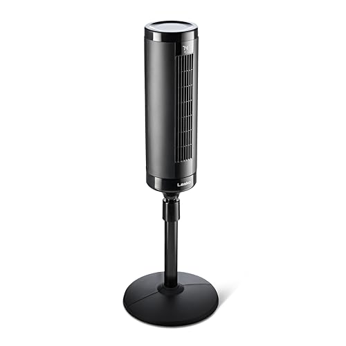 Lasko Elevation 42”-54” Adjustable Height Pedestal Tower Fans for Home, 31 ft/s Airflow, Quiet 28 dB on Low, 90° Oscillation, 12 Hour Timer, Remote Control, Black, EST100