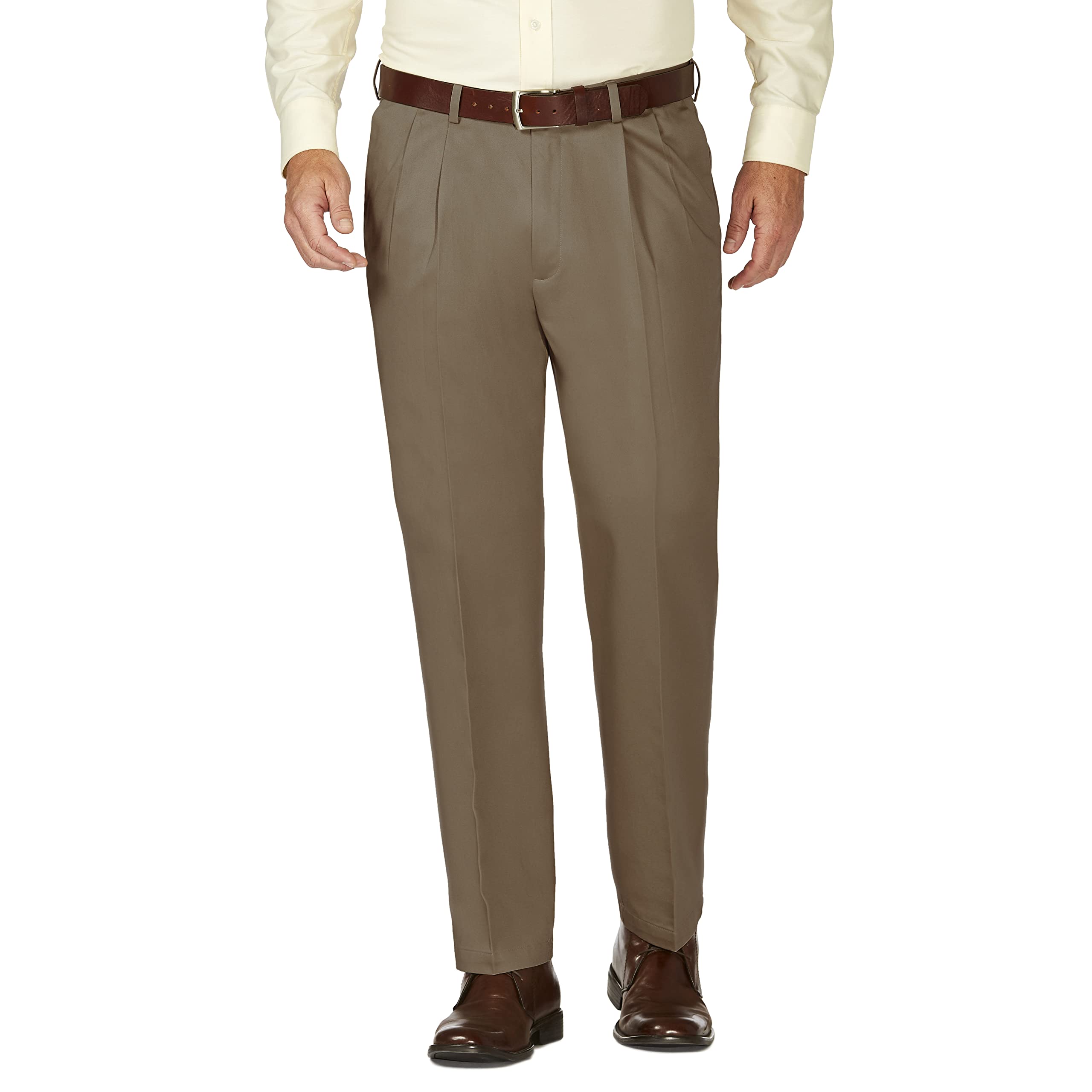Haggar Men's Work to Weekend Hidden Expandable Waist No Iron Pleat Front Pant,Bark,48x29