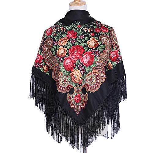 Gudessly Women's Traditional Scarf Wrap Tassel Shawl Fringes Neck Head Shawl Retro Scarf Floral Poncho Printing Shawl