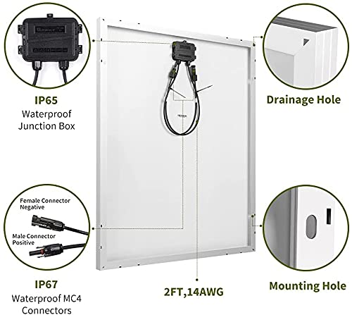 HQST 400W Polycrystalline Solar Panel Kit-4 100W Panels+40A MPPT Controller+4 Sets Z Bracket+20ft 12AWG PV Cable+8FT 10AWG Tray Cable+1 LCD display for RV Marine Trailer Off Grid System