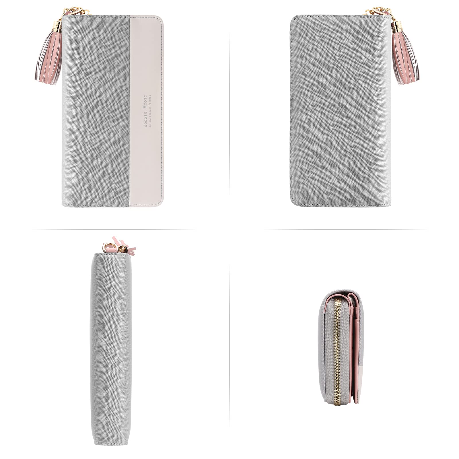 Jocose Moose Womens Wallet RFID Blocking Genuine Leather Card Holder Purse with Zipper Pocket Wristlet
