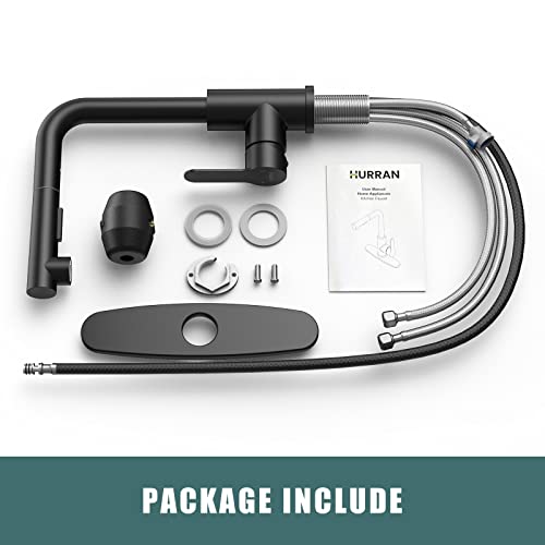 Kitchen Faucets, Matte Black Faucet with Pull Down Sprayer and Deck Plate, Stainless Steel Commercial Utility Faucets for Sink 3 Hole Bar Rv Camper Laundry Outdoor Farmhouse