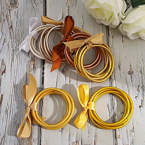 Lightweight 4 Colors Bowknot Glitter Filled Jelly Silicone Bangle Bracelet for Women Girls Buddhist Rush Bracelet Gift