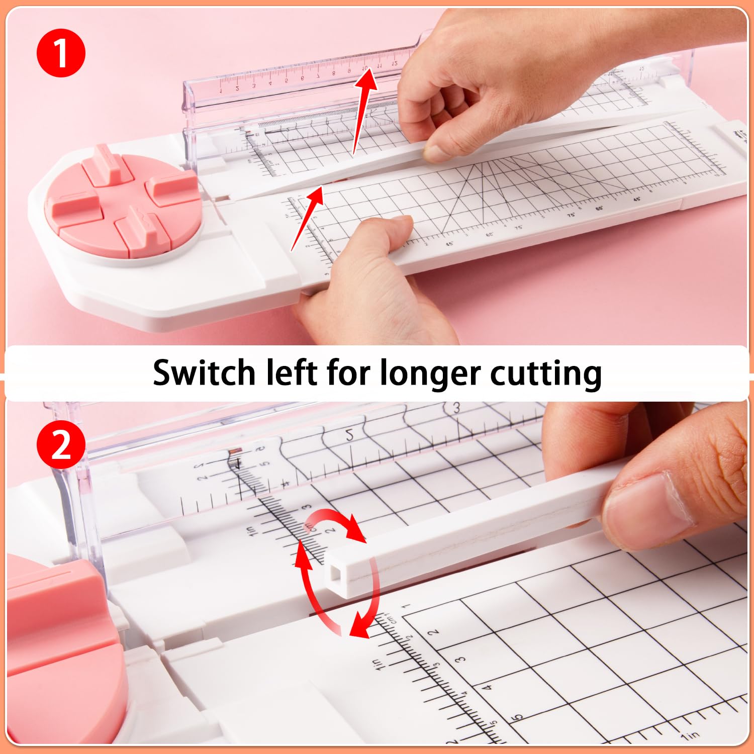 Paper Cutter for Craft:Paper Trimmer, Perforator, Folding, Pinking Cutting on Paper, Vinyl, Cardstock, Photo for Scrapbooking and Cardmaking Plus Sideways Ruler, Pink, Worklion