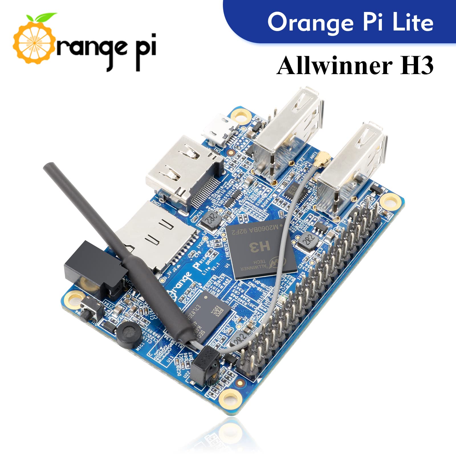 Orange Pi Lite 1GB DDR3 Allwinner H3 Quad Core Open-Source Single Board Computer, Microcontroller Support Android, Ubuntu, Debian Image (Pi Lite 1GB + Power Supply + Case)