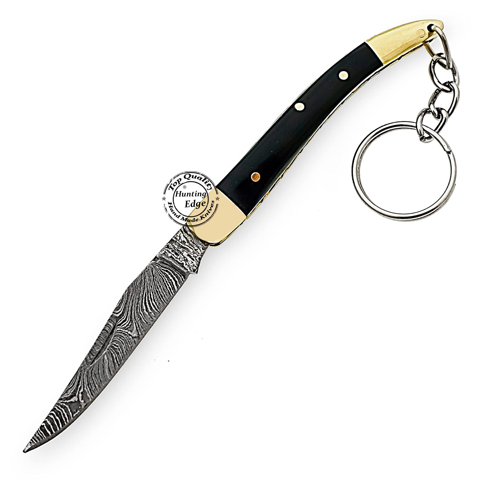 Hunting Edge Buffalo Horn 5.5 100percent Handmade Damascus Steel Folding Pocket KeyChain Knife 100percent Prime Quality