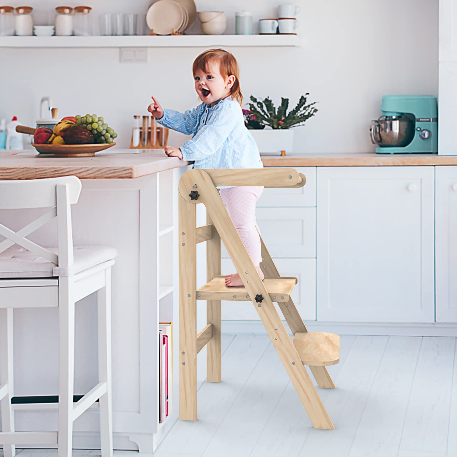 Kitchen Step Stool for Toddlers, Wooden Toddler Steps for Kids Kitchen Helper, Kids Montessori Learning Stool,Baby Standing Tower for Counter,Children Standing Helper