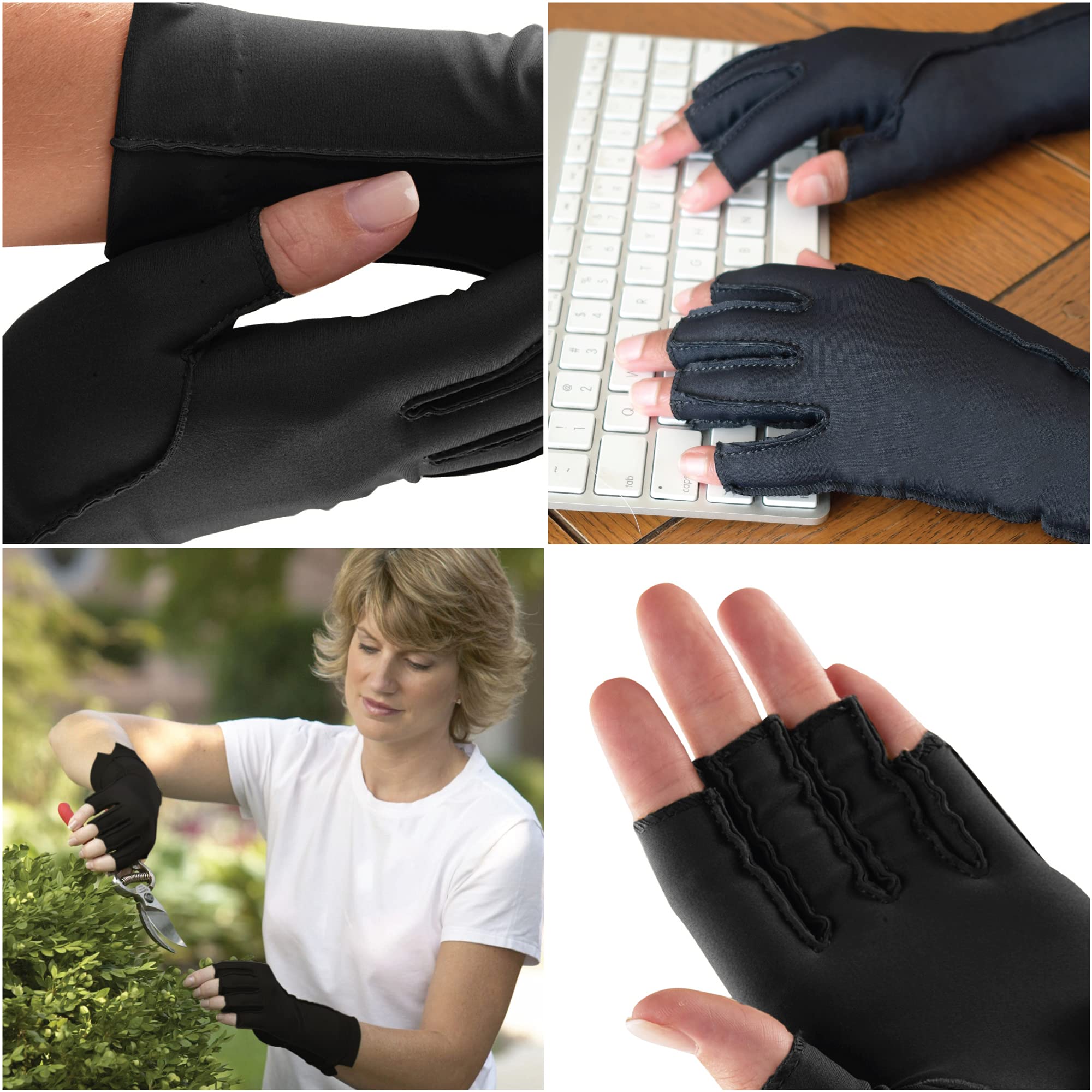 isotoner unisex adult One Pair of Open Finger arthritis gloves, Black, Medium US