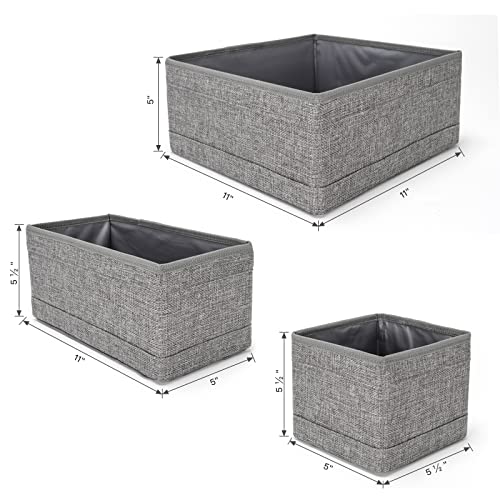 XPRETTII 6 Set Drawer Organizer Clothes, Woven Fabric Drawer Organizers for Clothing Underwear Bra Makeup Sock Toy, Storage Boxs for Desk Drawer Dresser Vanity Office Organization Grey