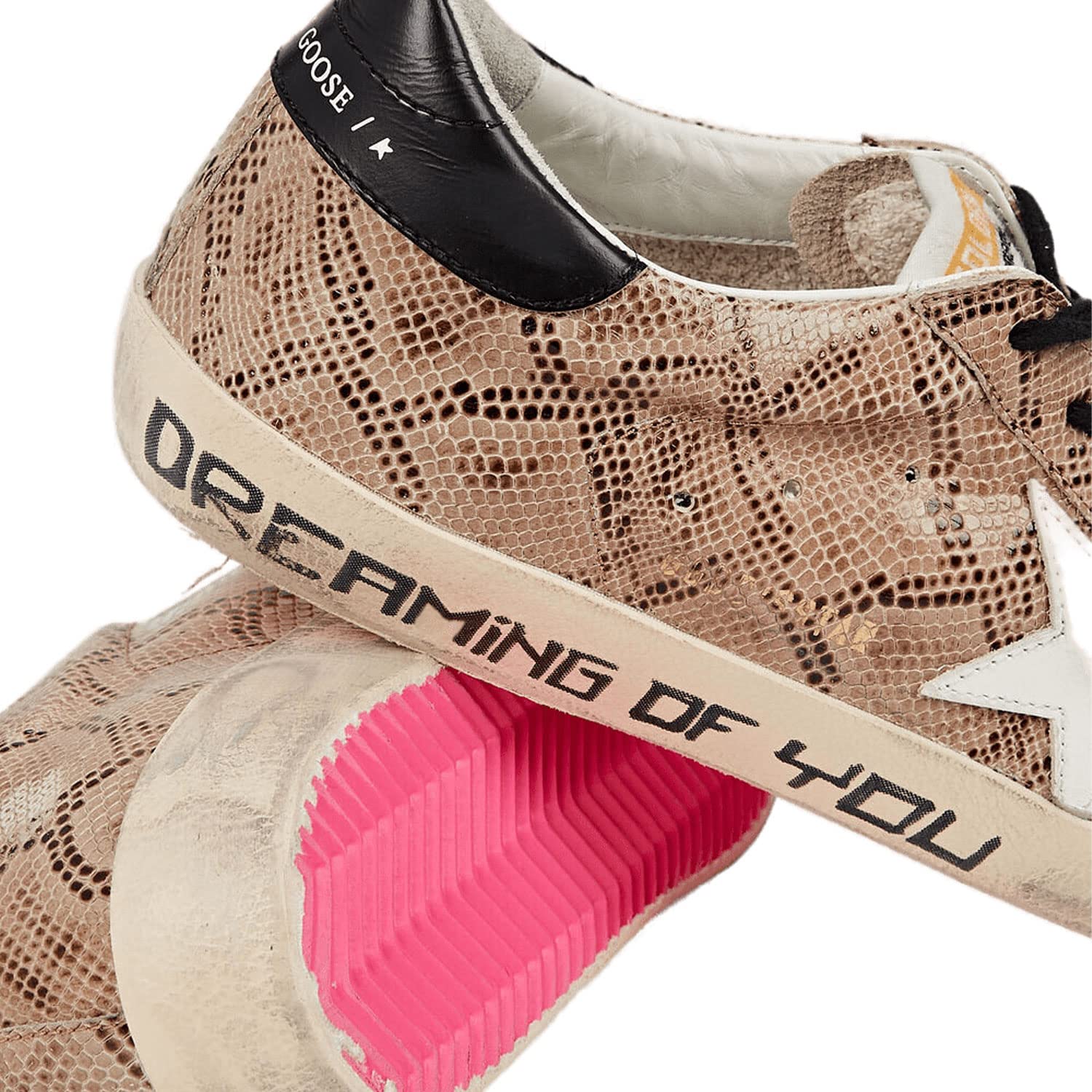 Golden Goose Super-Star Snake Printed Leather Upper Leather Star and Shiny Leather Heel Signature Foxing Womens Distressed Sneakers - 37 Brown