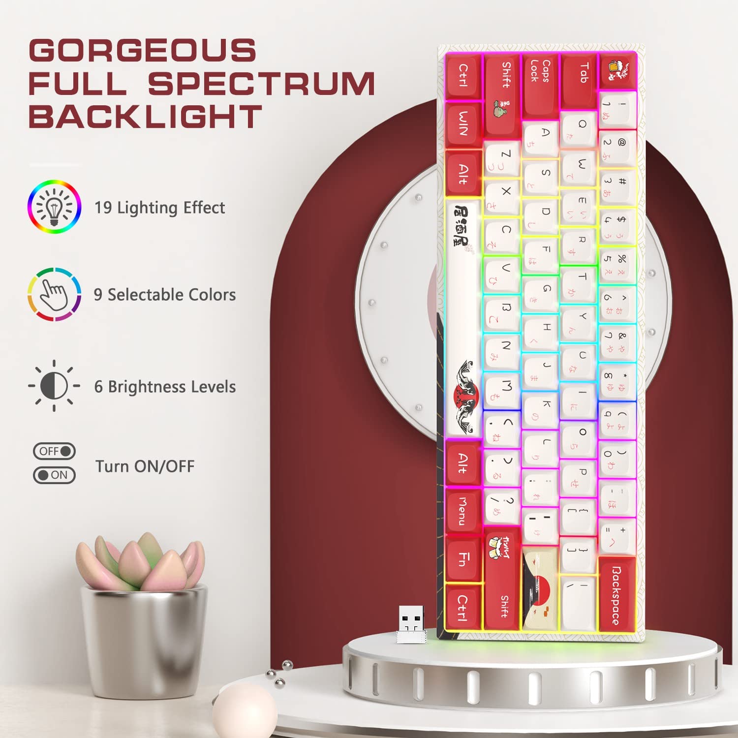 HITIME XVX M61 60% Mechanical Keyboard Wireless, Ultra-Compact 2.4G Rechargeable Gaming Keyboard, RGB Backlit Ergonomic Keyboard for Windows Mac PC Gamers(Izakaya Theme, Gateron Yellow Switch)