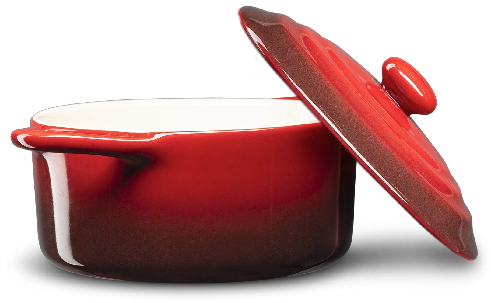 Kook Ceramic Mini Cocotte Set, Small Casserole Dishes with Lids and Handles, Individual Baking Ramekins, Oven, Microwave & Dishwasher Safe, Stoneware, 12 oz, Set of 4