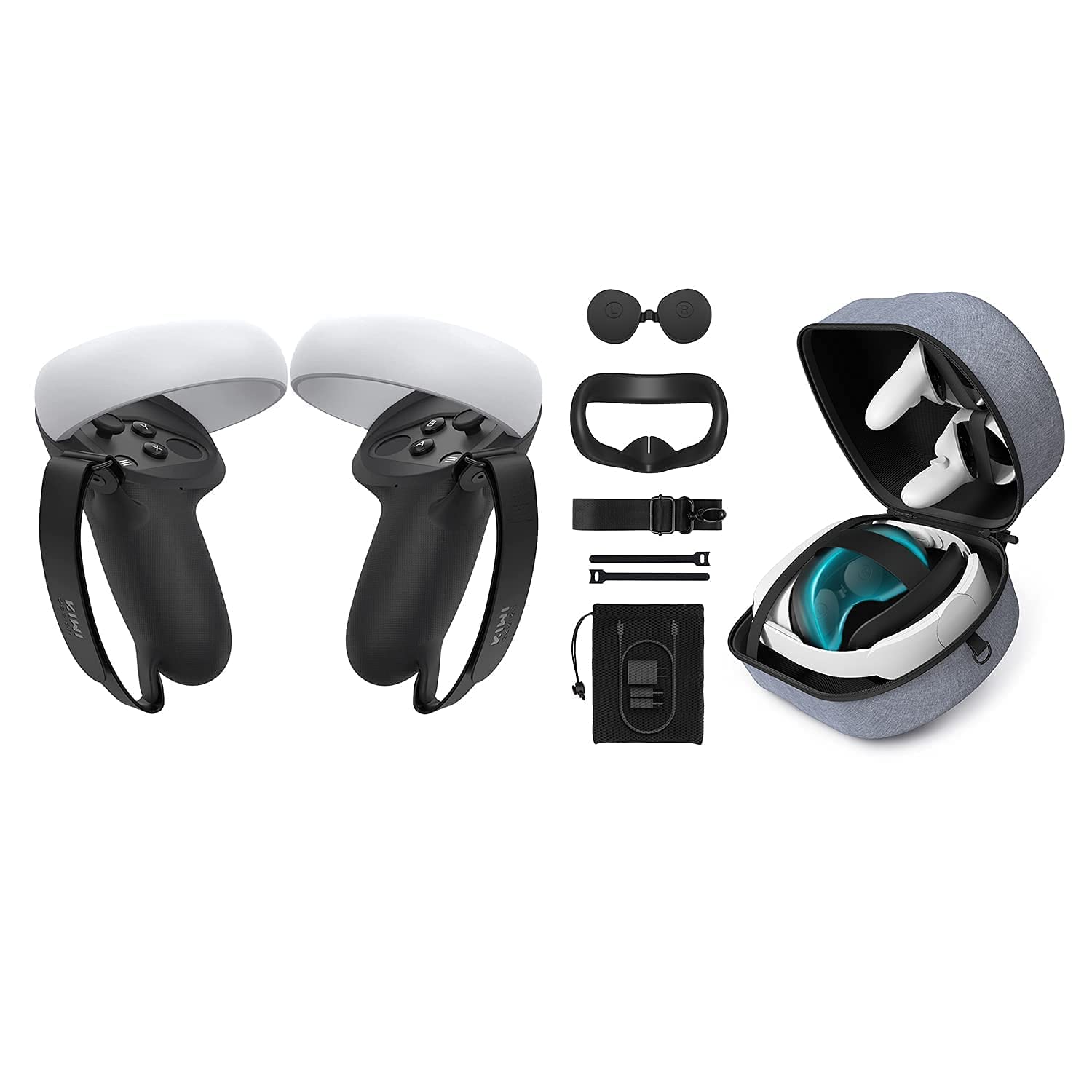 KIWI design Silicone Grip Cover and Protective Hard Case Fit Elite Strap for Quest 2