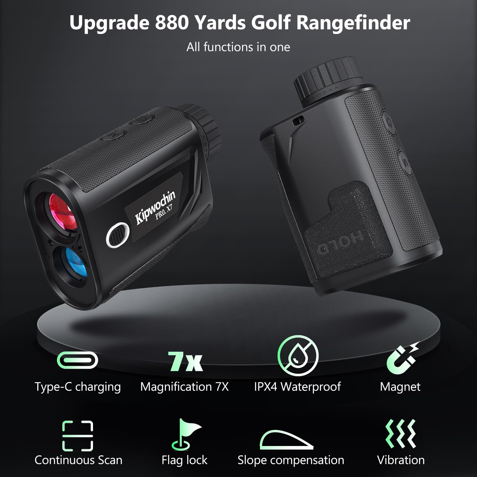 Kipwochin Golf Rangefinder with Slope, Type-C 880 Yards Range Finder, Flag Lock with Vibration,0.1S Measurement,6X Magnification,USB Rechargeable Laser Rangefinder for Golf & Hunting