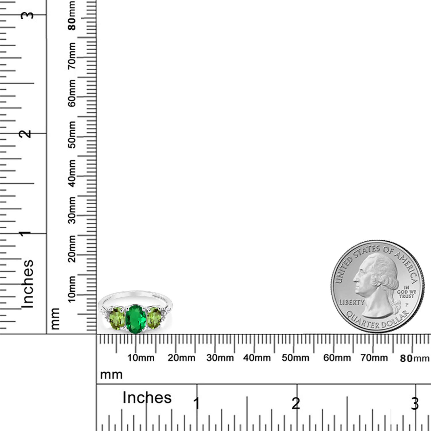 Gem Stone King 10K White Gold Green Simulated Emerald Green Peridot and Diamond Engagement Ring For Women (1.62 Cttw, Gemstone Birthstone, Available In Size 5, 6, 7, 8, 9)