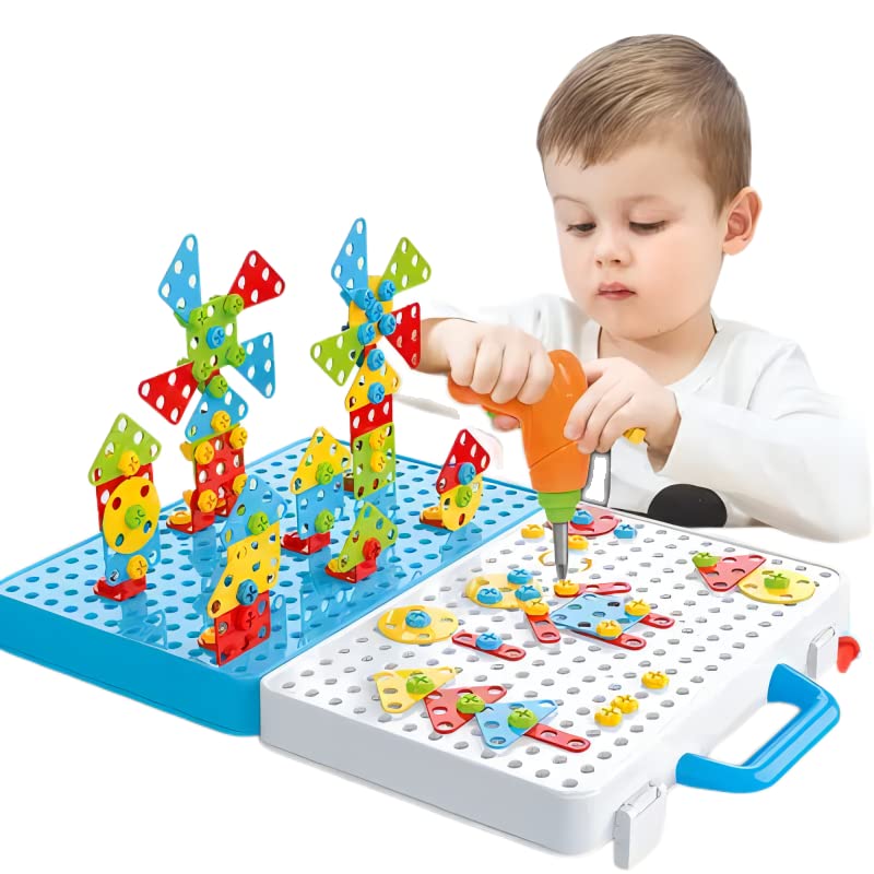 MARAMAXI 258 Pieces STEM Learning Toys, Creative Learning Building Block Games with Toy Drill & Screw Driver Tool Set, Educational Activity Preschool Toys for Kids Ages 3-8