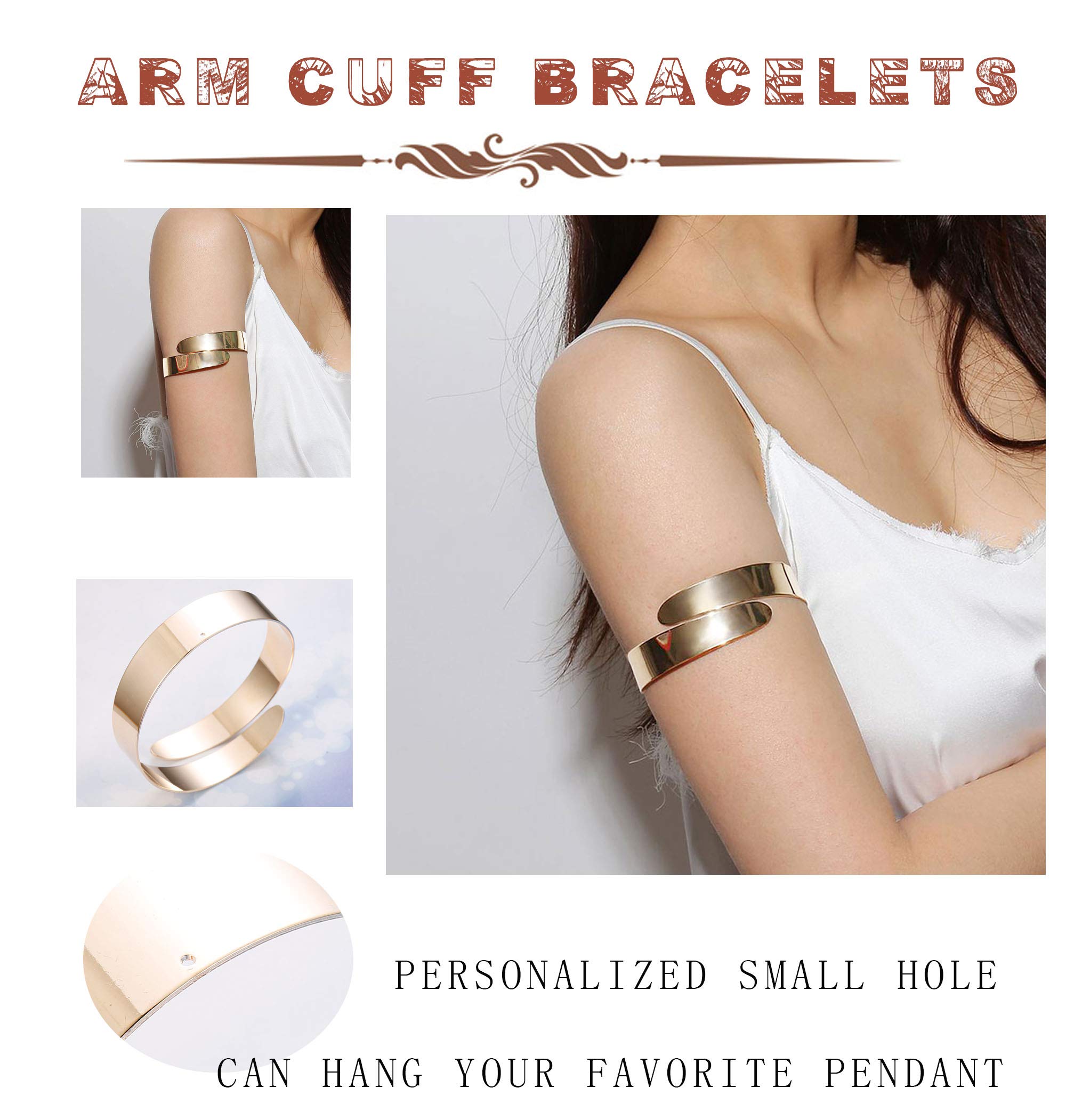 HANPABUM Women Gold Tone Choker Necklace and Cuff Bangle Bracelet Jewelry Set Exaggerated Punk Style (A:Gold Tone)