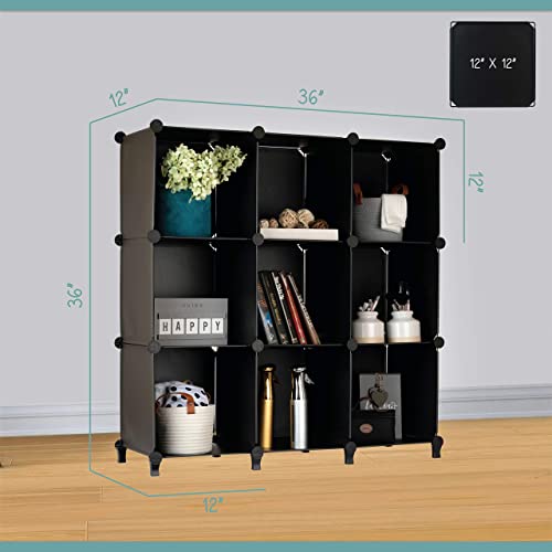 Homeries Cube Storage System β Modular DIY Plastic Closet Organizer Rack, Storage Shelves, Bookshelf, Bookcase for Bedroom, Office, Dorm Room, College, Living Room - Black (9-Cube)