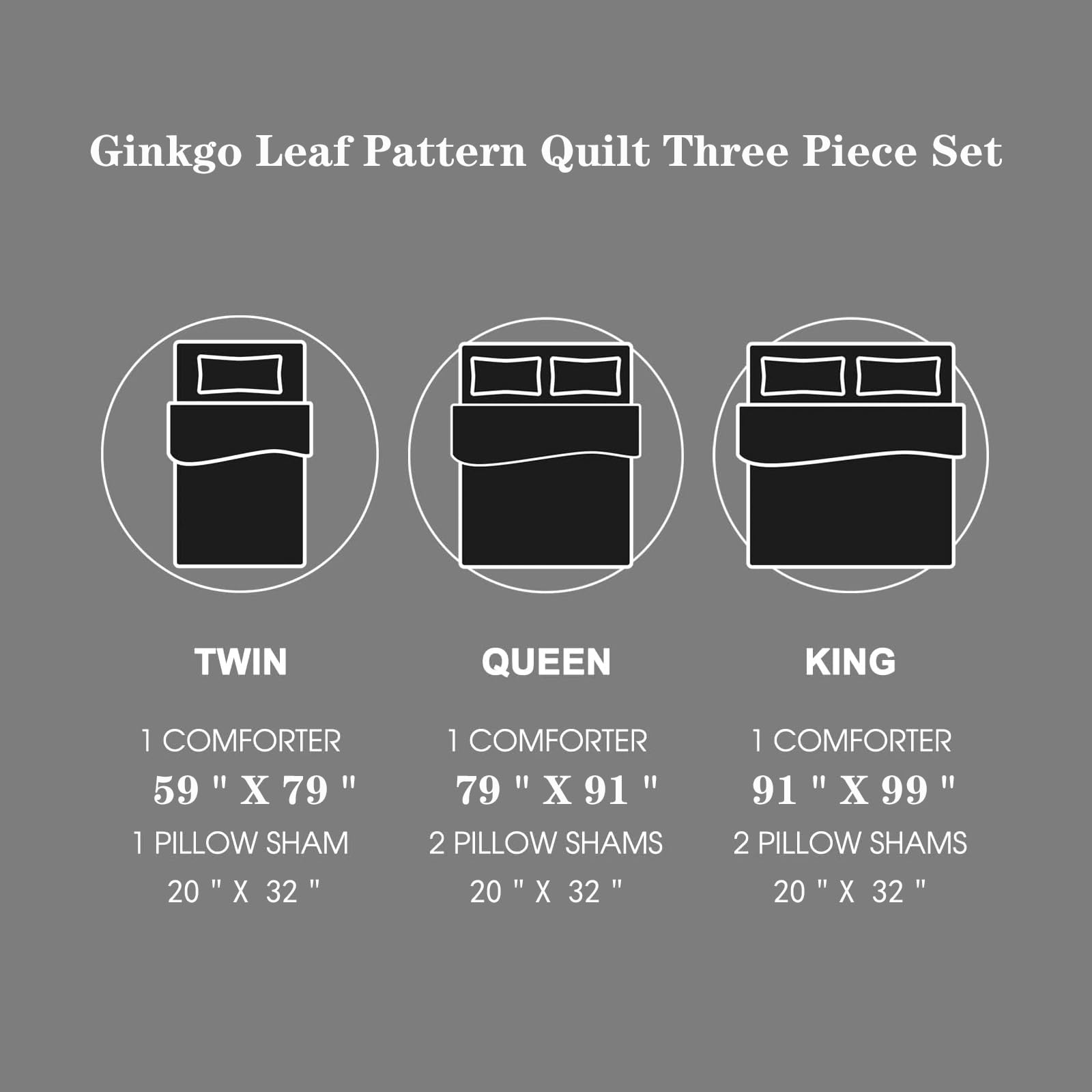 GinkgoLeaf Pattern Cotton Reversible Quilt Sets 3 Piece,Breathable Reversible Quilt Ginkgo Leaves Embroidered,king sizeginkgo quilt ,Lightweight and Breathable Ginkgo Leaf Pattern Rustic Comforter