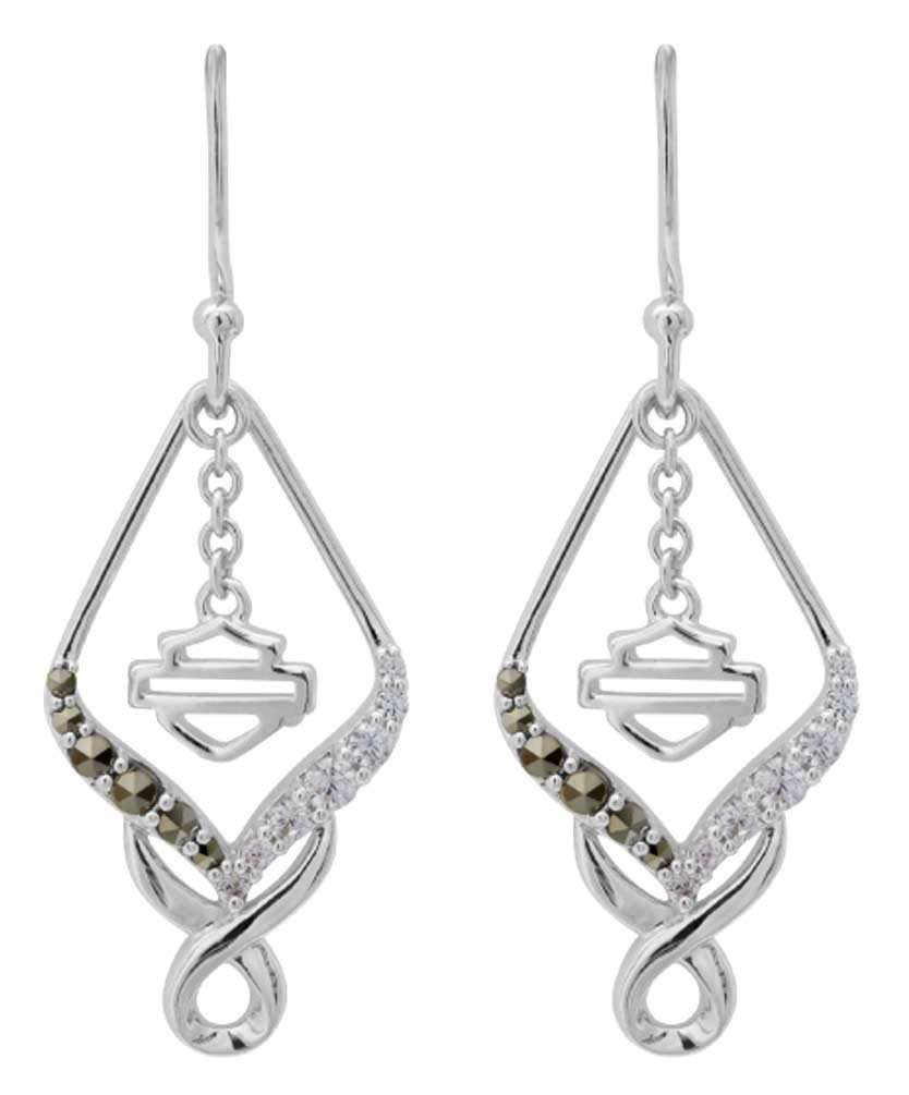 Harley-Davidson Women's Salt & Pepper Twist Embellished Drop Earrings HDE0471