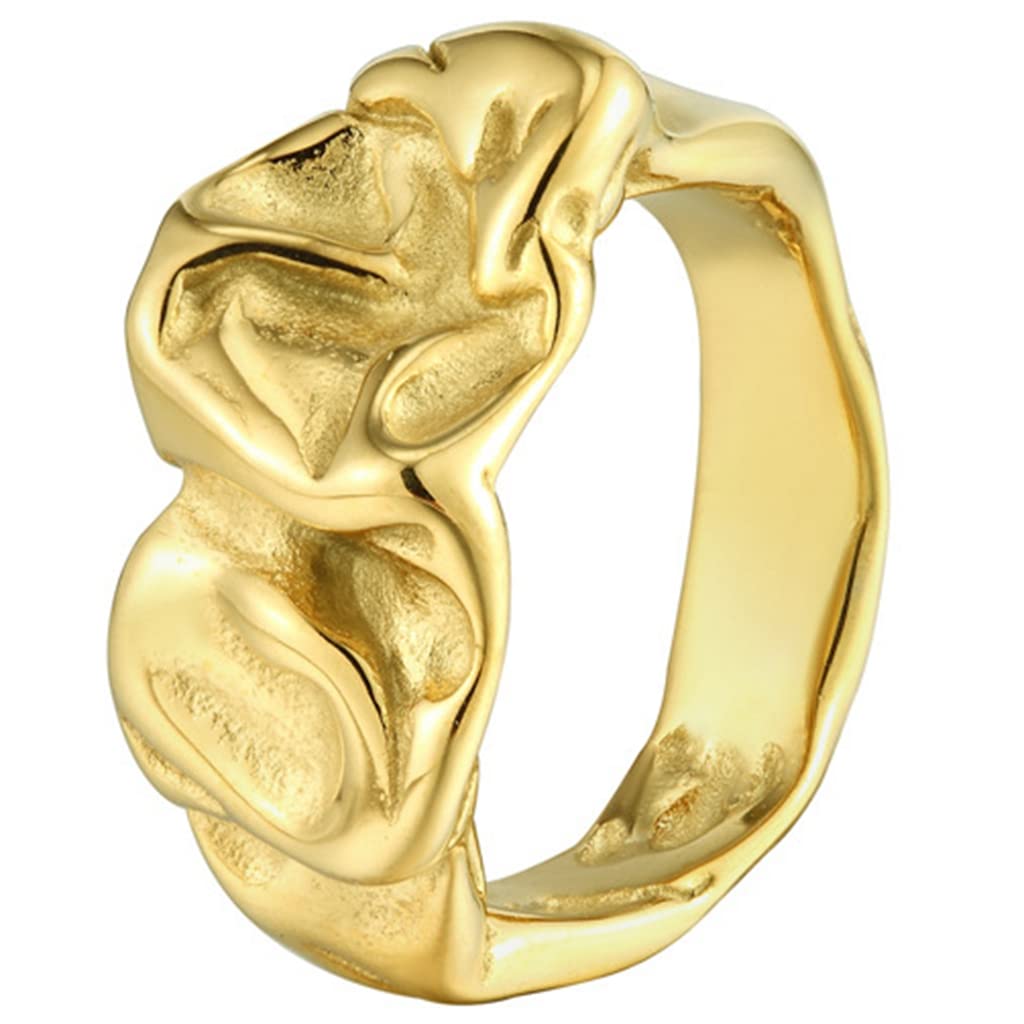 Jude Jewelers Stainless Steel Hammered Style Wedding Statement Promise Anniversary Valentines Cocktail Party Ring (Gold, 8)