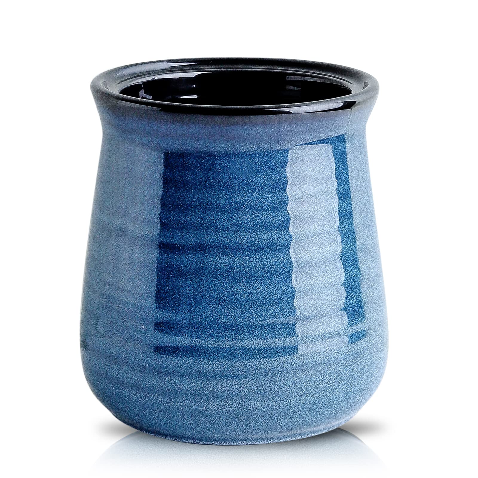 Hasense Large Utensil Holder Crock for Kitchen Counter, 7.1" Ceramic Cooking Utensil Organizer for Countertop, Farmhouse Vintage Utensil Caddy for Spatula Spoon, Rustic Home Table Decor, Blue