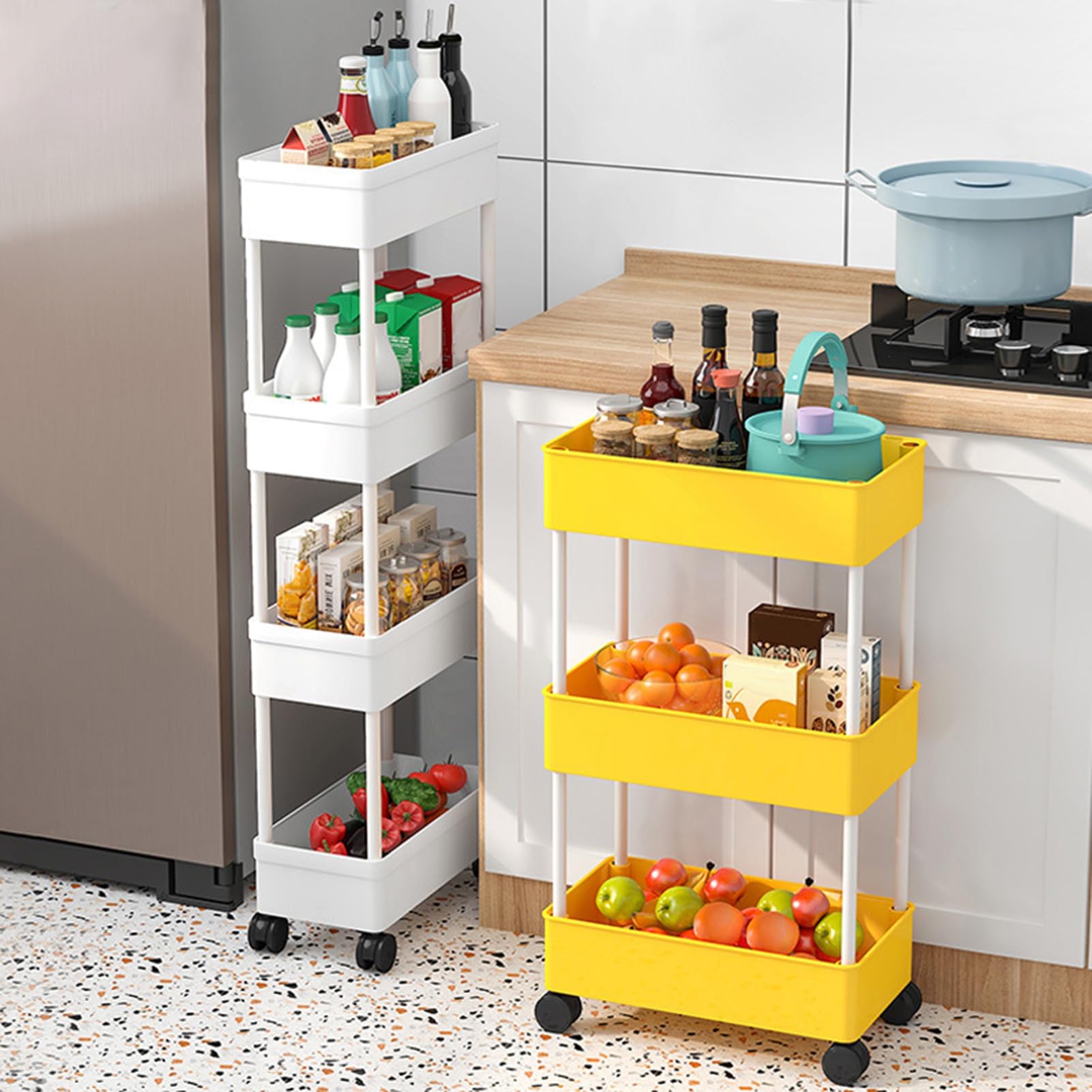 Hesitroad Storage Shelving,4-Tier Heavy Duty Storage Shelves with 360-Degree Wheels Versatile Rolling Cart Space-Saving Removable Multi-Tier Shelf for Storage Shelving Unit for Warehouse Pantry Basem